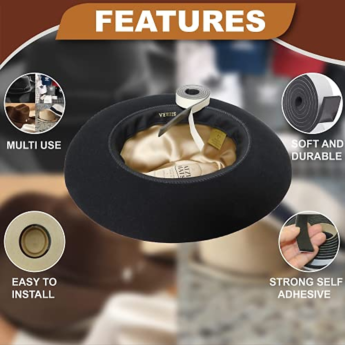 Hat Tape Roll 1200" (100 Feet) Black - Hard Hats Size Reducer Foam Filler - Cap Sizing Strip Insert - for Fedora, Baseball Caps, Pana, Straw, Cowboy, Western