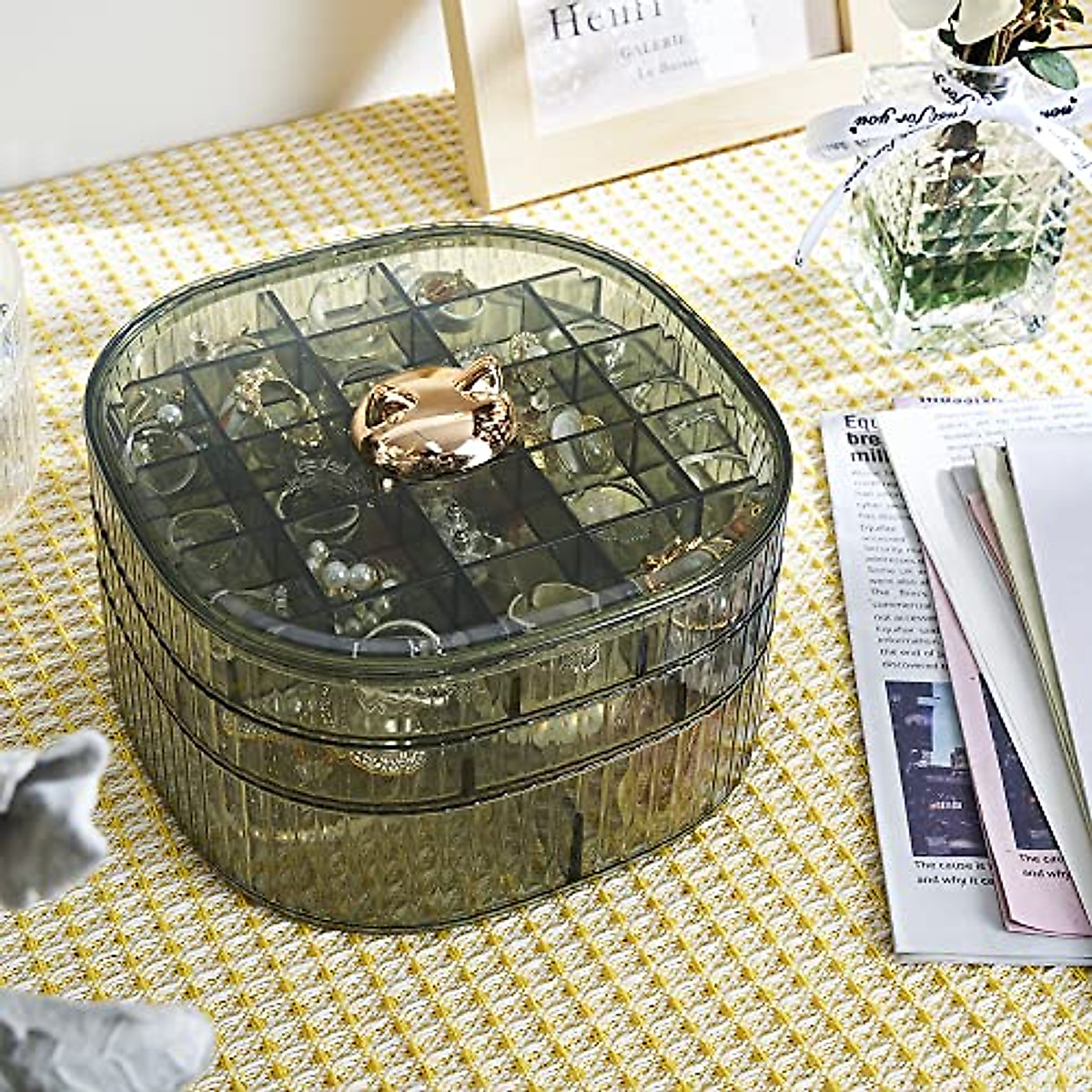 Sunkaioo Acrylic Jewelry Organizer,Stackable 3-Layers Clear Jewelry Box with Lid,Jewelry Boxes for Women Girls,Earring Organizer Display Holder for Earrings Ring Studs Bracelet Necklace Crafts(Green)