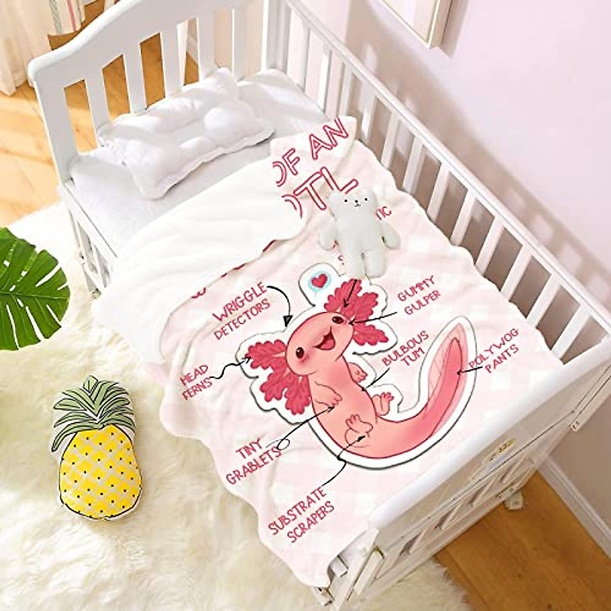 Anatomy of an Axolotl Blanket Throw, Mexican Salamander Flannel Fleece Blanket Perfect Axolotl Lover Gift, Lightweight Soft Animal Blanket Suit for Sofa Bed Couch Travel 40"x30" XS for Pet