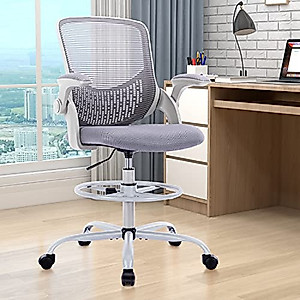 Tall Office Chair, Drafting Chair, Standing Desk Chair, High Adjustable Office Mesh Chair, Ergonomic Counter Height Computer Rolling Chair with Flip-up Armrests and Foot-Ring for Bar Height Desk