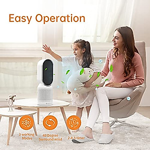 HEPA Air Purifiers for Bedroom, QUEENTY Room Air Purifier Ionizer with H13 True HEPA Filter, 40° Rotation Air Purifiers for Pets, Home, Remove 99.97% Dust Smoke Pollen Pet Dander (White)