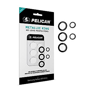Pelican Samsung Galaxy S23 Ultra Camera Lens Protector w/ Metal Rings - 9H Tempered Glass - Durable Anti-Scratch Tech & Anti-Shatter - Ultra HD View with Night Shooting & Case Friendly, Easy Install