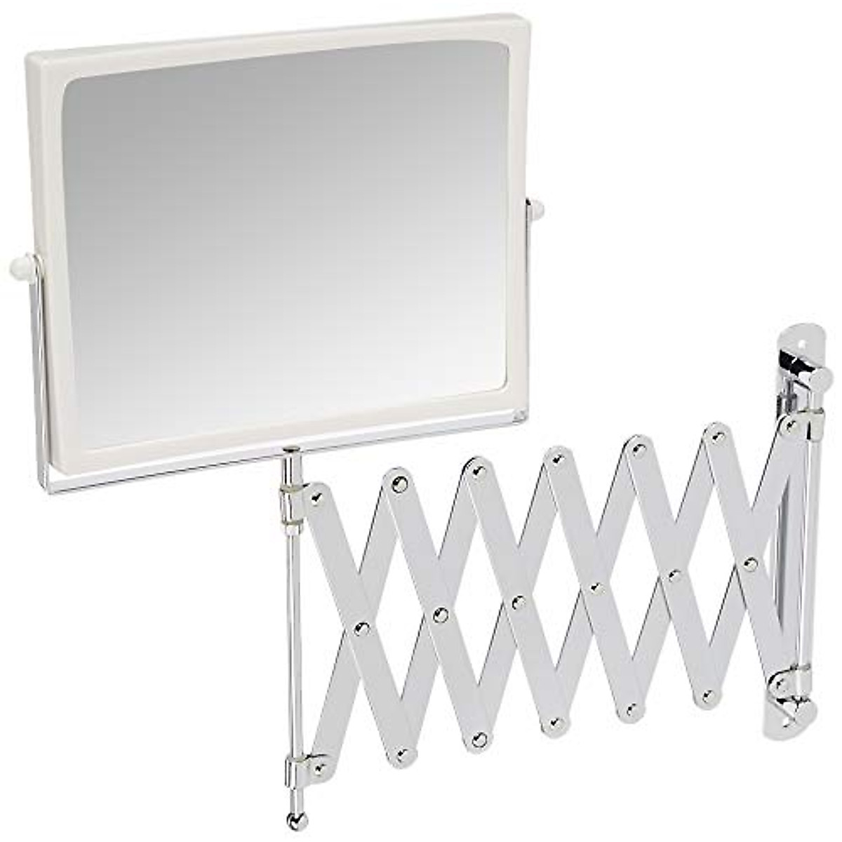 Jerdon 8.3-Inch x 6.5-Inch Two-Sided Swivel Wall Mount Mirror - Vanity Mirror with 5X Magnification & 30 inch Wall Extension - White Base with Chrome Finish Handle - Model J2020C
