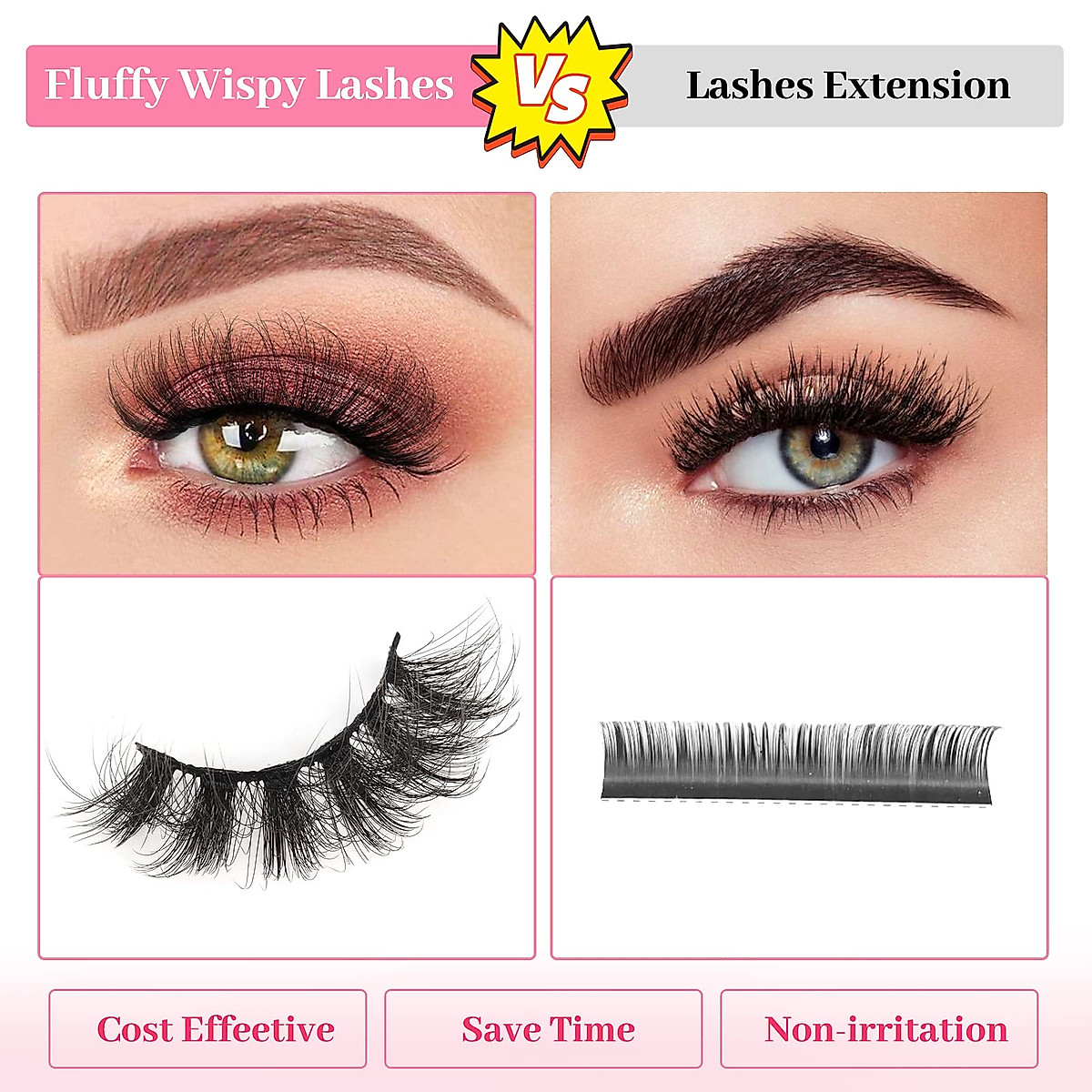 MilyBest Lashes False Eyelashes 10 Pairs Fluffy Cat Eye Faux Mink Lashes Pestañas Postizas D Curl Volume Fake Lashes Wispy Natural Look Eye Lashes Strip Sets Pack