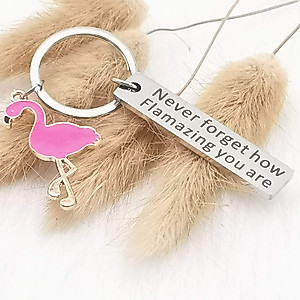 NAKUMICHA Flamingo Gifts for Women，Motivational Flamingo Keychain Never Forget How Flamazing You are, Bff Gifts for Women, Key Organizer Flamingo Lover BFF Animal Lovers Gift for Women Girls,Red