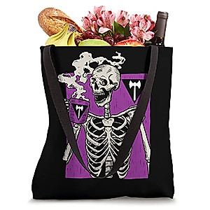 Skeleton Drinking Coffee LGBT-Q Retro Lesbian Pride Flag Tote Bag