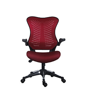 OFFICE FACTOR Burgundy Office Chair, Ergonomic, Lumbar Support, Adjustable Executive & Task Chair for Office/Conference Room. Thick Seat & Raisable Arm Rest, Mesh Back, 250 Lbs Rated