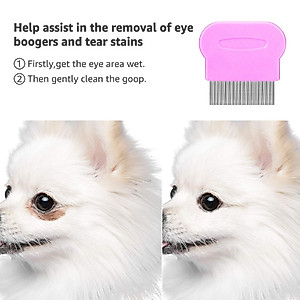 Flea Comb For Dogs Cat Comb Lice Comb Metal Tear Stain Dog Combs Pet Comb Grooming Set 5 Pieces By BENSEAO Teeth Durable Remove Float Hair Combing tangled hair Dandruff Add Storage Pouch (pink)