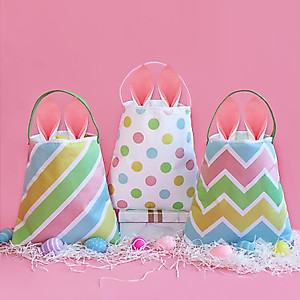 Ivenf Easter Egg Hunt Basket Bag: 3ct Cute Pink Blue Green Easter Bunny Ears Gift Bag for Easter Basket Egg Hunt Games, Kids School Home Office Party Supplies, Spring Decorations