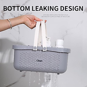 HAPPY MOTTE Plastic Portable Shower Caddy Basket, Bathroom Shower Caddy Tote With Handle For Collage Dorm Camp Travel -Grey