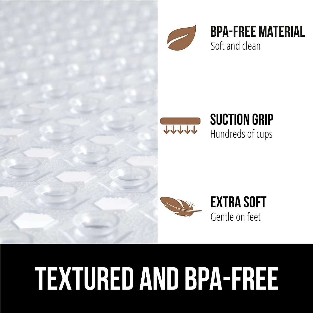 Gorilla Grip Patented Shower Stall Mat, 21x21, Machine Washable, Square Bathroom Bath Tub Mats for Stand up Showers and Small Bathtubs, Drain Holes Keep Floor Clean, Suction Cups, Soft on Feet, Clear