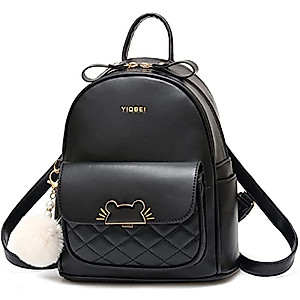 Backpack for Women Small Cute leather, Mini Rucksack Lightweight Travel for Teen Girls with Cat Shaped Lock, black, Small