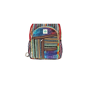 Hemp Backpack | 100% Pure Hemp - All Natural Handmade Multi Pocket Large Laptop Backpack | Travel Backpack - for Women and Men | Laptop Sleeve -Water Bottle Pockets | Boho Hippie - Rainbow
