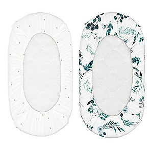 Baby Jersey Cotton Bassinet Sheets for Boy and Girl, Ultra Soft Baby Bedside Sleeper Cover, Universal Sheet Set for Rectangle, Oval, or Hourglass Bassinet Mattress (Moon/Leaf)