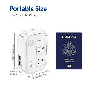 FOVAL Power Step Down 220V to 110V Travel Voltage Converter International Power Adapter for Hair Straightener/Curling Iron with 4-Port USB Charging US/UK/AU/IT/EU Universal Plug Adapter White