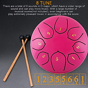 MITUTEN Steel Tongue Drum 8 Notes 6 Inches Chakra Tank Drum With bag, Music Score for Musical Education Yoga Meeting Office Home (Pink)