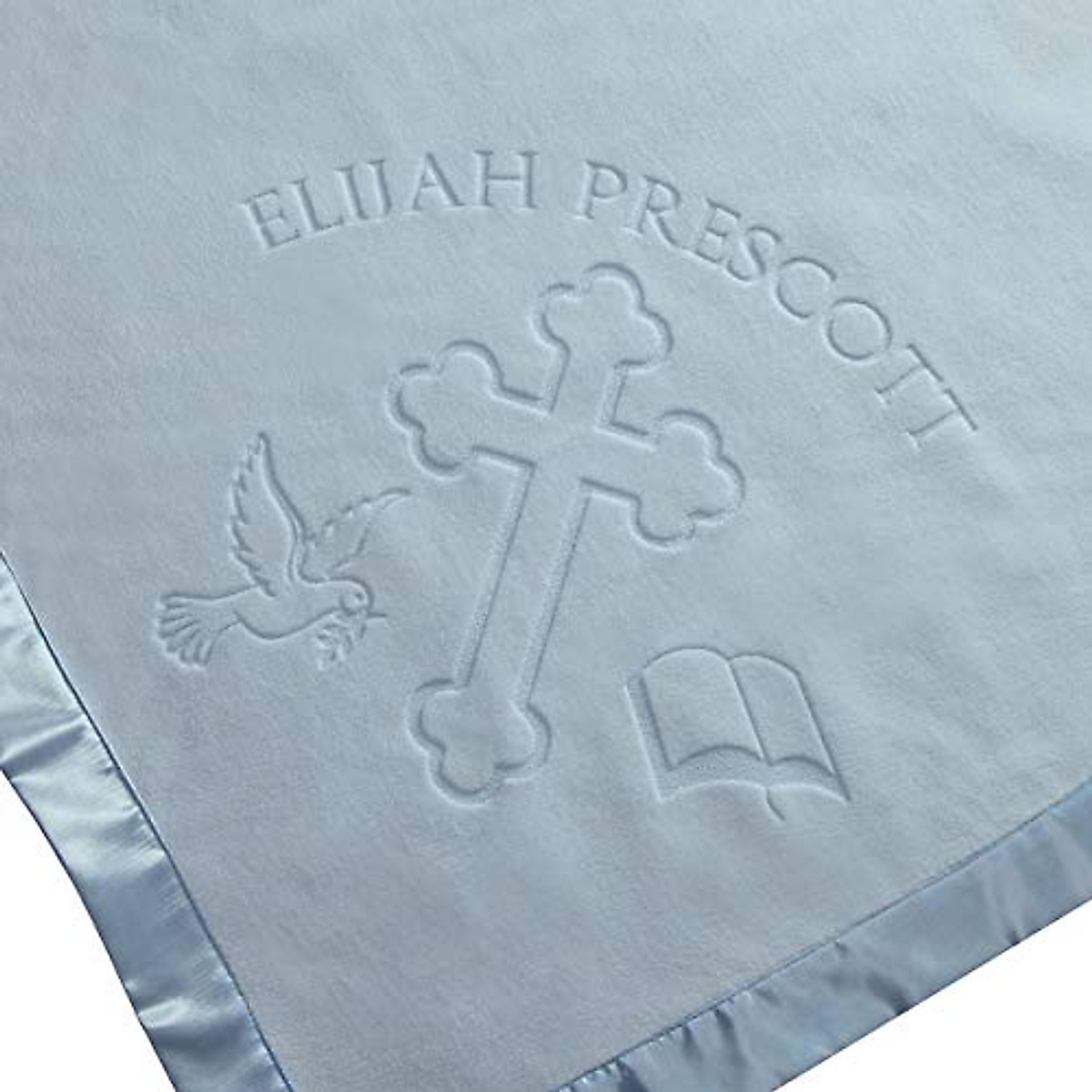 Custom Catch Personalized Baptism Baby Blanket Gift - Boy Name for Christening (Blue, 1 Text Line)