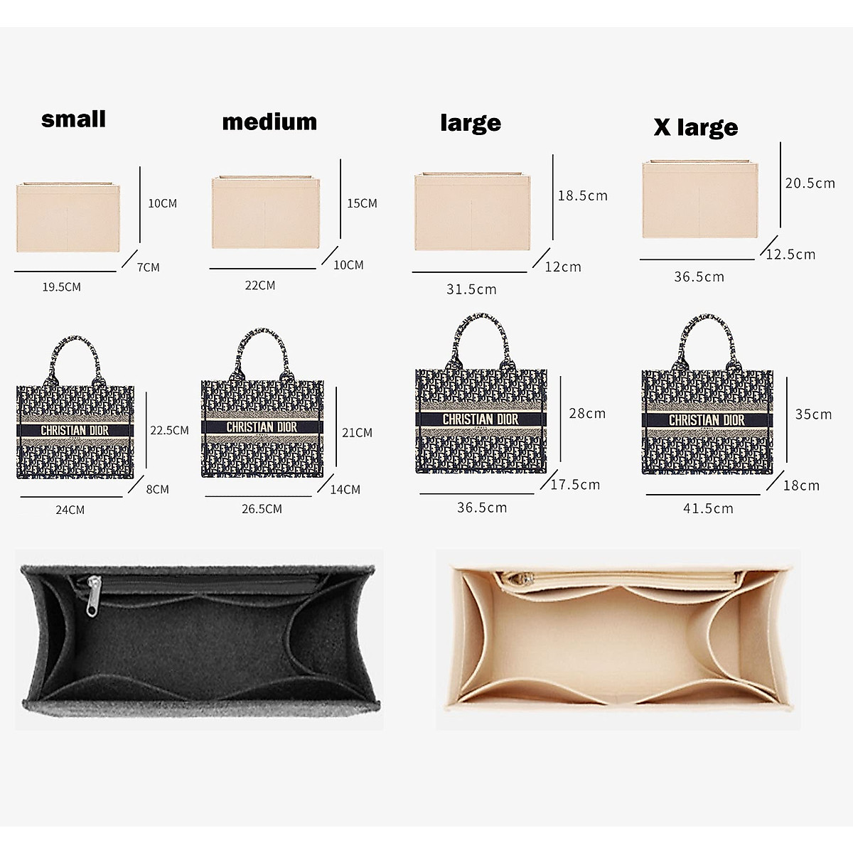 Lckaey Purse Organizer insert for book tote insert book medium tote insert 2008black grey-L