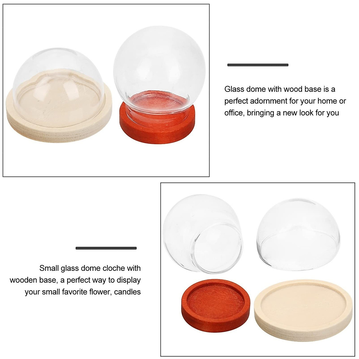 ULTECHNOVO 2pcs Glass Dome Glass Cloche Clear Display Case Cloche Dome Small Display Case Display Cases for Collectibles Glass Case for Display Figures House Decorations for Home Match Cloche