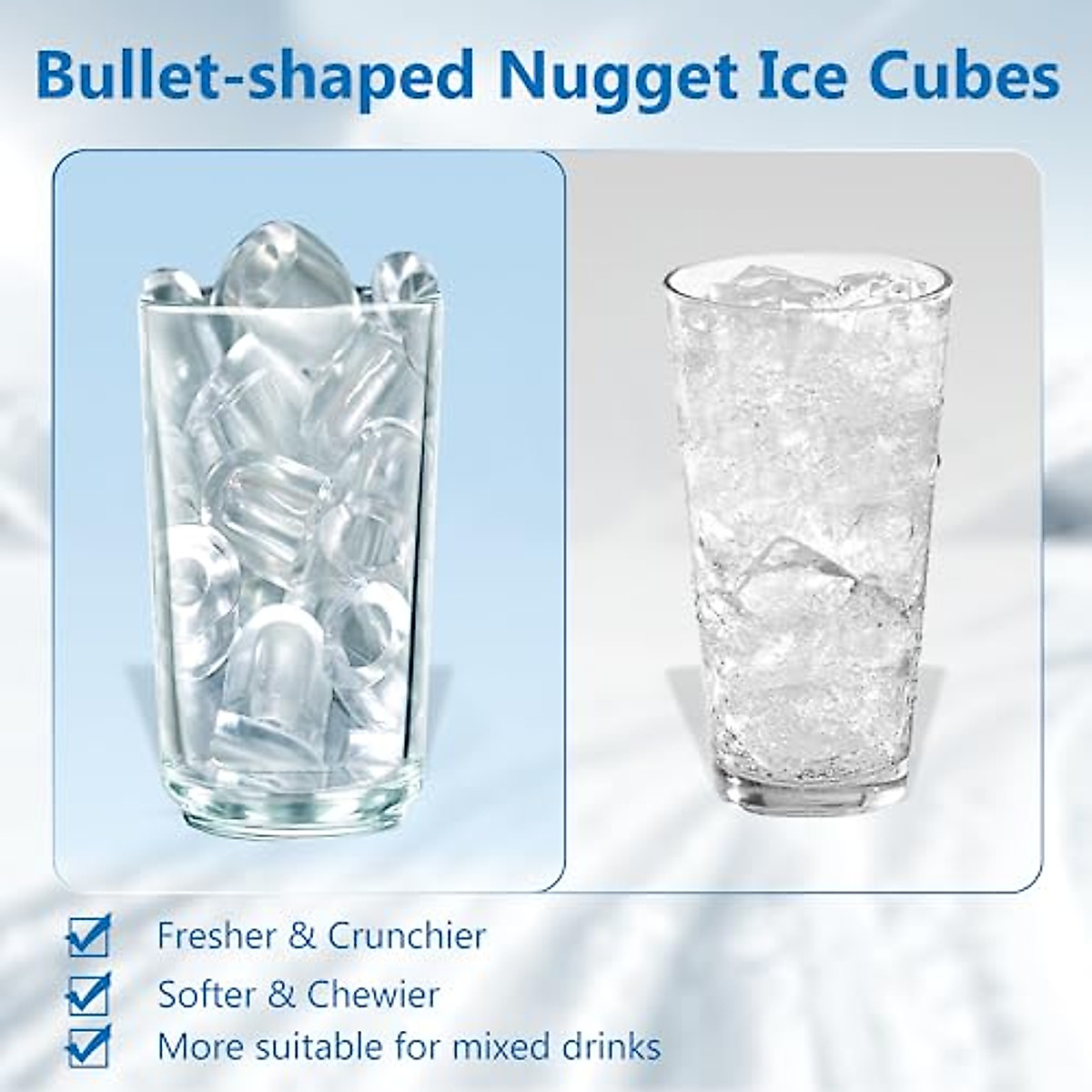 JoyPlanet Countertop Nugget Ice Maker, 8 Ice Cubes Ready in 10 Mins Up to 22lbs of Ice a Day 1.8lbs Ice Capacity Refillable Water Tank for Home Kitchen Office Bar Party (Stainless)