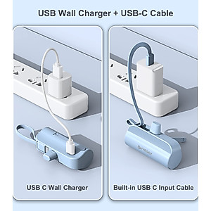 QHYRGEY Portable Charger for iPhone, 5000mAh Mini Power Bank with Built-in Cable & Phone Stand, Small Battery Pack Compatible with for iPhone14/13/12/11/Pro/XS/XR/X/8/7/6/Plus AirPods and More, White