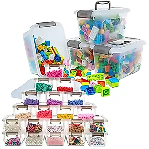 Citylife 20 Packs 0.18 QT Plastic Bead Organizers for Craft & 4 Packs 5.3 QT Storage Bins with Lids with Grey Handle Stackable Storage Containers for Organizing