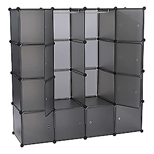 JASOYA modular wardrobe plastic cabinet, 16 cubic wardrobe drawer units, DIY modular wardrobe with doors, can store shoes, books, toys, yarn, gray
