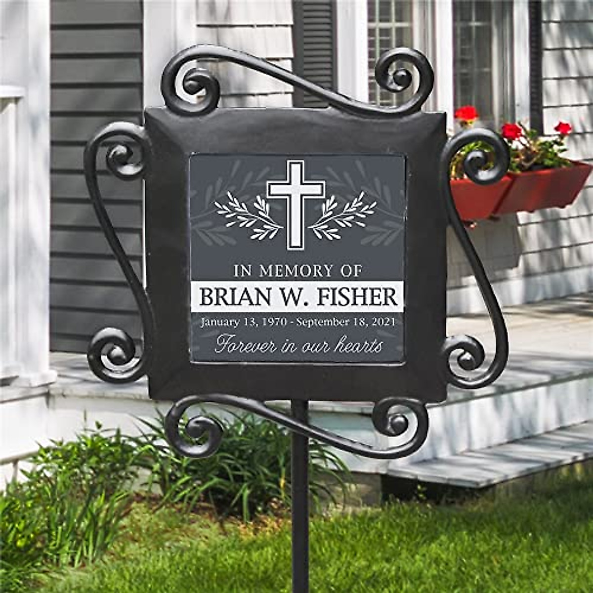GiftsForYouNow Personalized Memorial Garden Stake Featuring Cross with Leaves Design, 28 x 8.5 Inches, Cemetery Grave Marker, Memorial Gift, Memorial Plaque