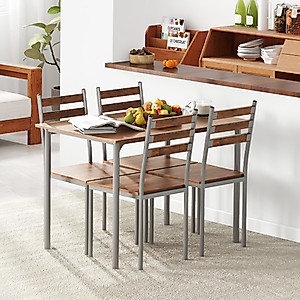 HOMCOM Modern Dining Table Set for 4, 5-Piece Kitchen Table Set, Rectangular Dining Table and 4 Chairs for Small Space, Dinette, Breakfast Nook, Brown