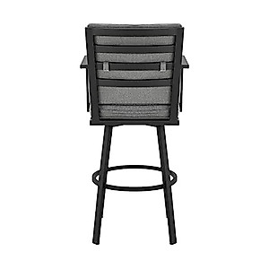 Don 30" Outdoor Patio Bar Stool in Black Aluminum with Grey Cushions