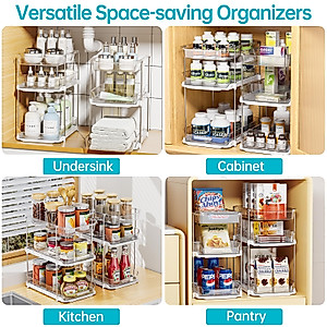 Delamu 2 Sets of 3-Tier Bathroom Under Sink Organizers and Storage, Multi-Purpose Stackable Pantry Organization and Storage, Pull Out Clear Kitchen Bathroom Cabinet Organizer with Movable Dividers