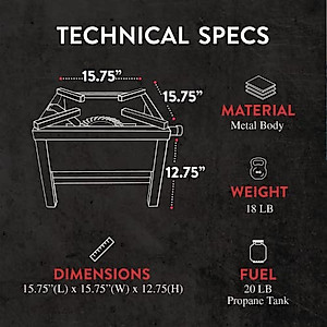 GasOne B-5250 100,000 BTU Square Heavy-Duty Propane Burner Outdoor Gas Cooker with Adjustable 0-20 PSI Regulator & Steel Braided Hose