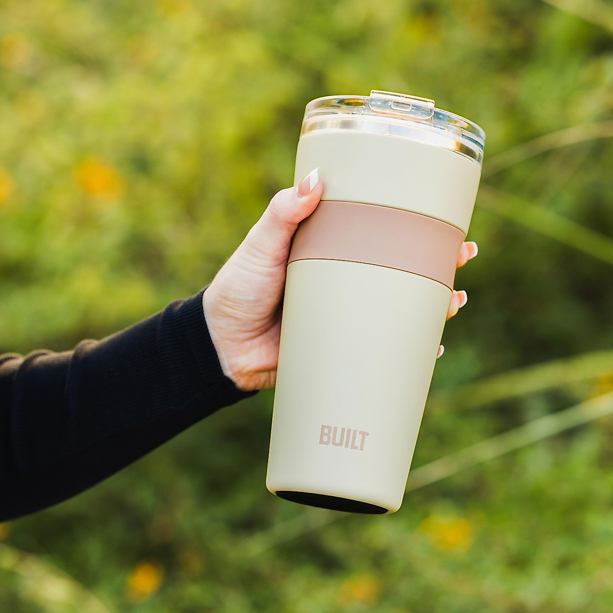 BUILT 24oz Shasta Double Wall Vacuum Insulated Stainless Steel Tumbler with Easy to Clean Flip to Open Lid, Oat