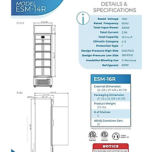Elite Kitchen Supply Commercial Display Refrigerator, ETL NSF Upright Reach-in Fridge Cooler Merchandiser with Glass Door in Black, 24" W 15.1 cu. ft. Fan Cooling