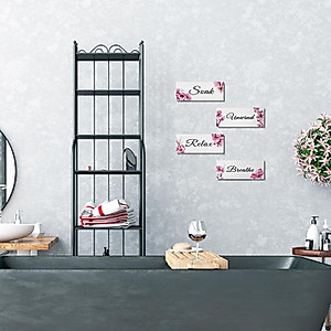 4 Pieces Bathroom Decor Relax Soak Unwind Breathe Wall Art Rustic Farmhouse Wooden Signs for Bathroom Home Spa Laundry Room (Pink)