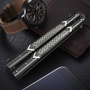 GOOD WORKER Butterfly Knife Trainer - Practice Balisong Butterfly Knives NOT Real NOT Sharp Blade - Black Dull Trick Butterfly - Butter Fly Training K14B