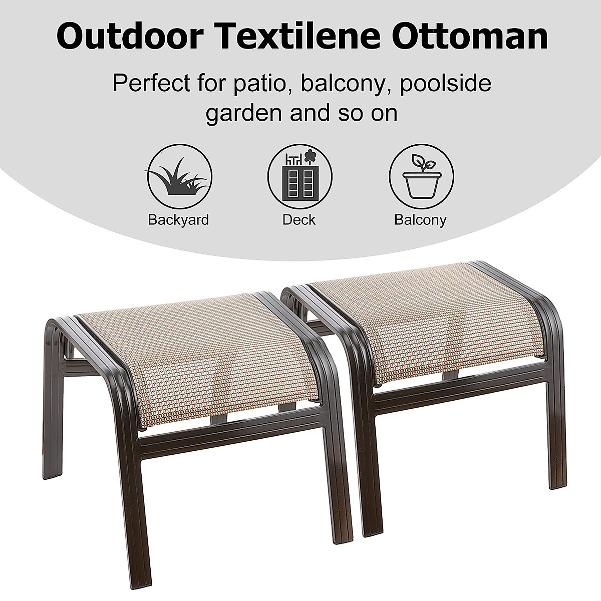 Deguifei Outdoor Patio Footstools Aluminum Outdoor Ottomans Footrest Small Seating Wicker Furniture Patio Ottoman 2 Pieces Brown
