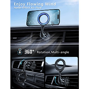 Holdersafe Fits Magsafe Car Mount for iPhone: [20 Powerful Magnets] Magnetic Air Vent Phone Holder [1080° Adjustable] Compatible iPhone 15 14 13 12 Pro Plus Max Mini & MagSafe Case & All Cell Phones