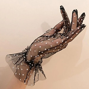 Latious Black Polka Dot Gloves Ladies Elegant Short Glove Tea Party Gloves Prom Party Glove Costume Gloves Accessories for Women and Brides (Black and White)