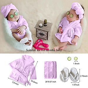 SPOKKI Newborn Photography Props Baby Girl 5 PCS Bathrobes Bath Towel Outfit with Slippers Cucumber Photo Props for Infant Boys Girls(0-6 Months)