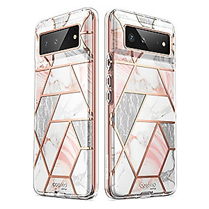 i-Blason Cosmo Series Case for Google Pixel 6 (2021), Slim Full-Body Stylish Protective Case Without Built-in Screen Protector (Marble) Pink