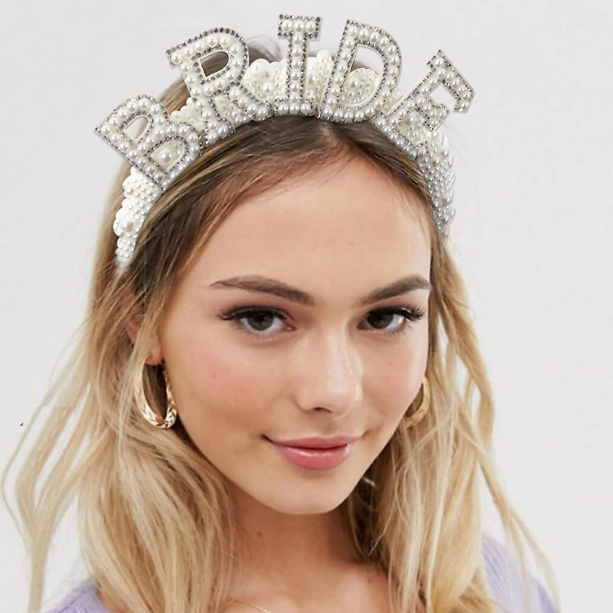 Agkvw Pearl Bride Headband - Bachelorette Party Decorations, Bridal Veil Hairband for Bride-to-Be