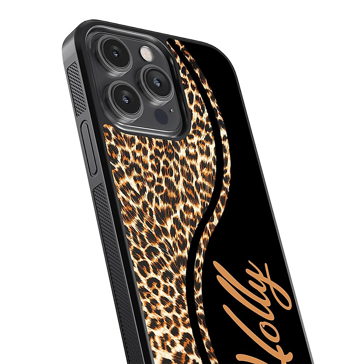 Leopard Skin Personalized Black Rubber Phone Case Compatible with Apple iPhone 15 Pro Max, 15 Pro, 15 Plus, iPhone 14 Pro Max, 13 Pro Max Mini, 12 Pro Max Mini, 11 Pro Max X XS Max XR 8 7 Plus