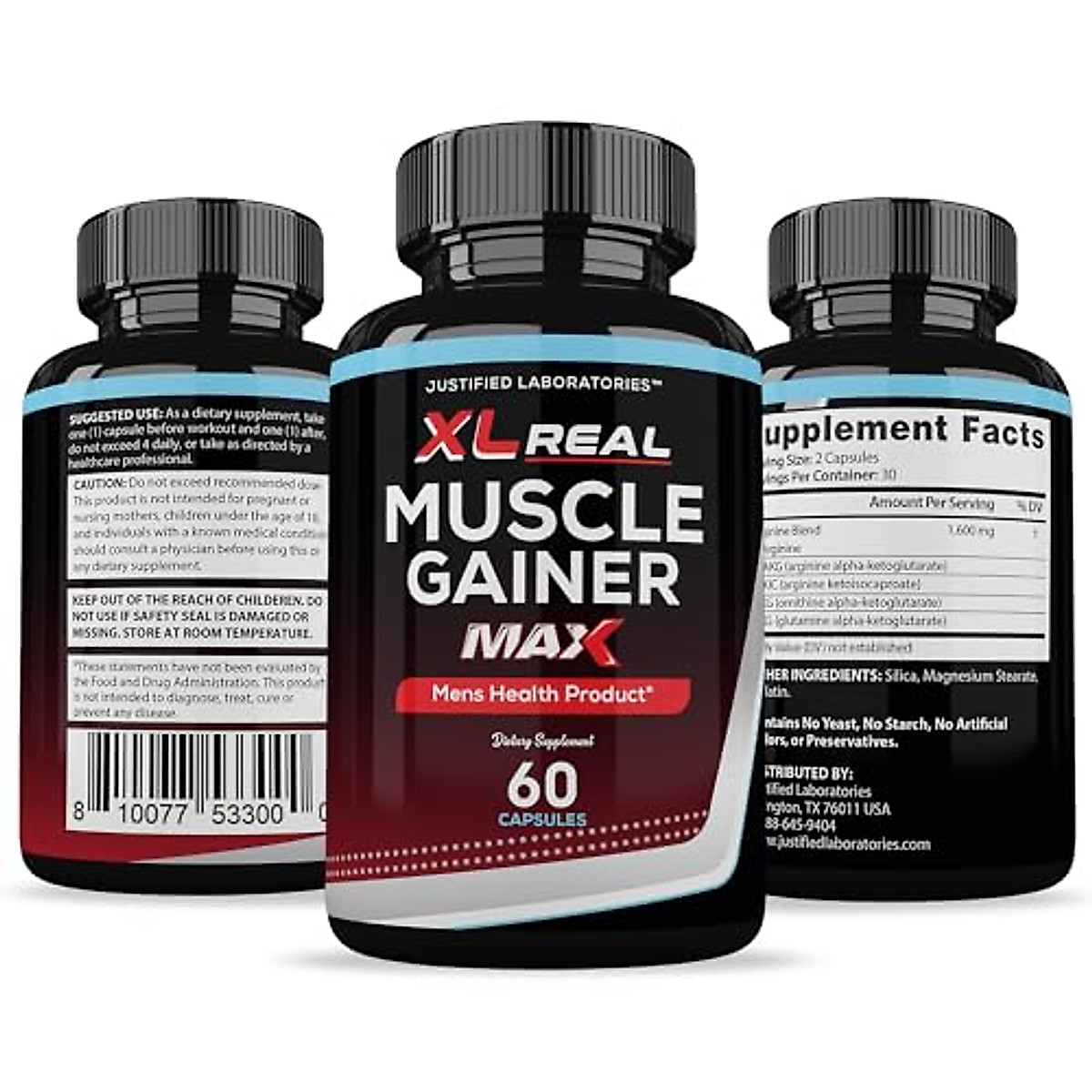 (3 Pack) XL Real Muscle Gainer Max 1600MG Advanced Men's Heath Formula 180 Capsules