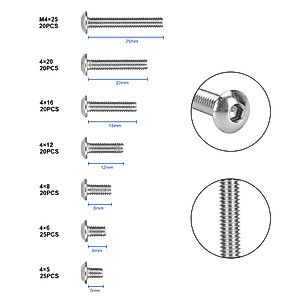 WELLOCKS Socket Cap Screw 251 PCS M4 Metric Bolts and Nuts Assortment Kit with Hex Wrench Button Head Stainless Steel 304 with Storage Box for Shelf Chair Desk Install Repair(D152)