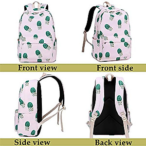 School Backpack Set 3 Pieces Lightweight Teen Girls Bookbags Insulated Lunch Bag Pencil Case (Cactus)