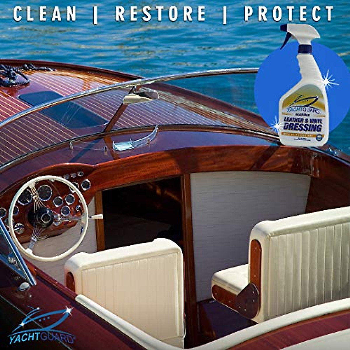 YachtGUARD Marine Leather & Vinyl Dressing - Boat Vinyl Cleaner And Protectant for Leather and Vinyl Surfaces on Boat Seats, Jet Skis or for Interior Car Detailing (32 Oz Spray Bottle)