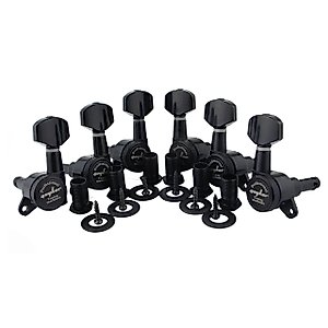 Guyker Guitar Locking Tuners (3L + 3R Handed) - 1:18 Lock String Tuning Key Pegs Machine Head with Hexagonal Handle Replacement for ST TL SG LP Style Electric, Folk or Acoustic Guitars - Black