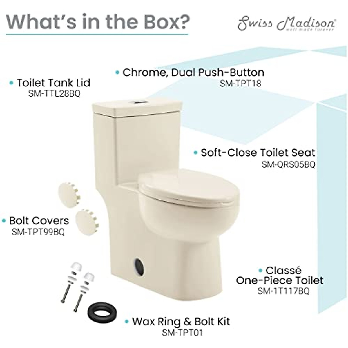 Swiss Madison Well Made Forever SM-1T117 Classe One Piece Toilet Dual Flush 0.8/1.28 gpf, Glossy White