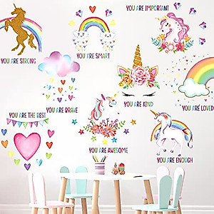 9 Pieces Unicorn Room Decal for Girls Bedroom Unicorn Rainbow Wall Decals Removable Inspirational Wall Decal Unicorn Wall Stickers Decor for Girls Kids Bedroom Nursery Birthday Party (Lovely Style)
